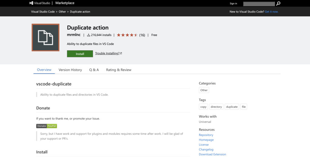 Visual Studio Code Duplicate Action 